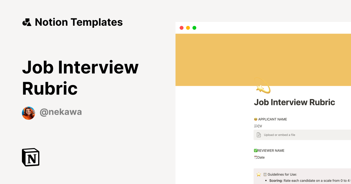 Job Interview Rubric Template | Notion Marketplace