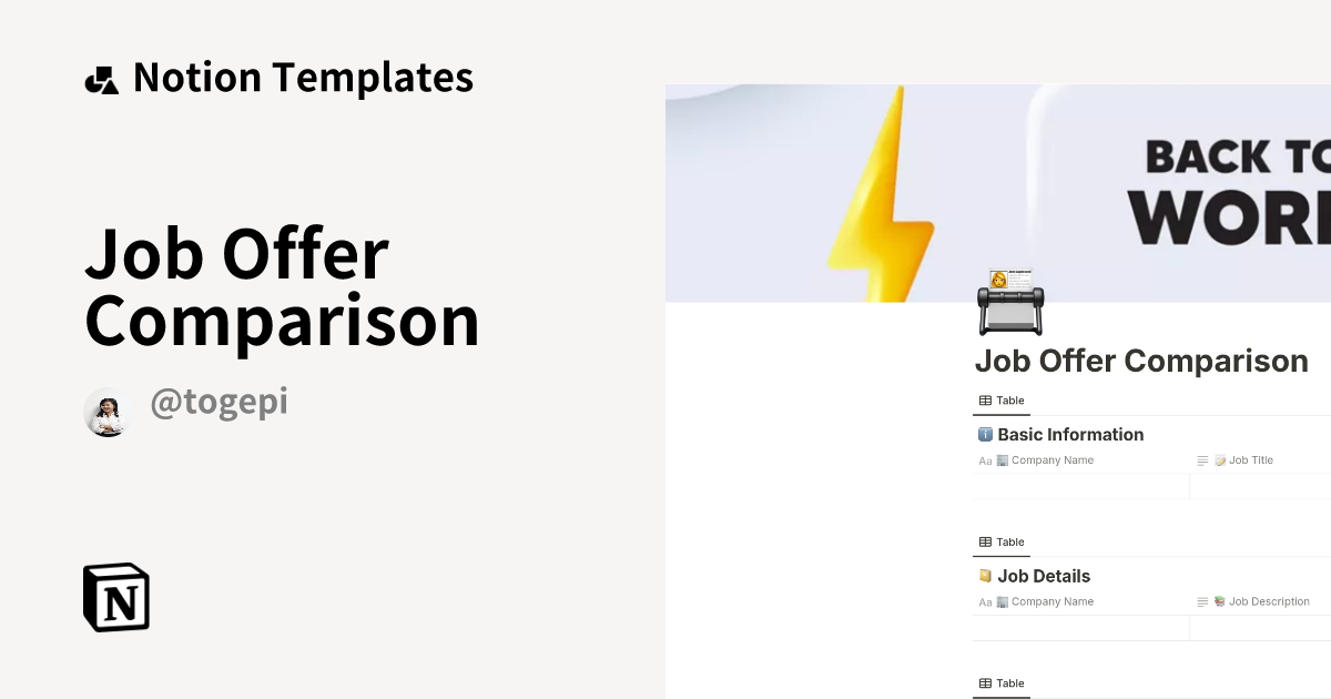 Job Offer Comparison Template by TogepiLinhVuu | Notion Marketplace