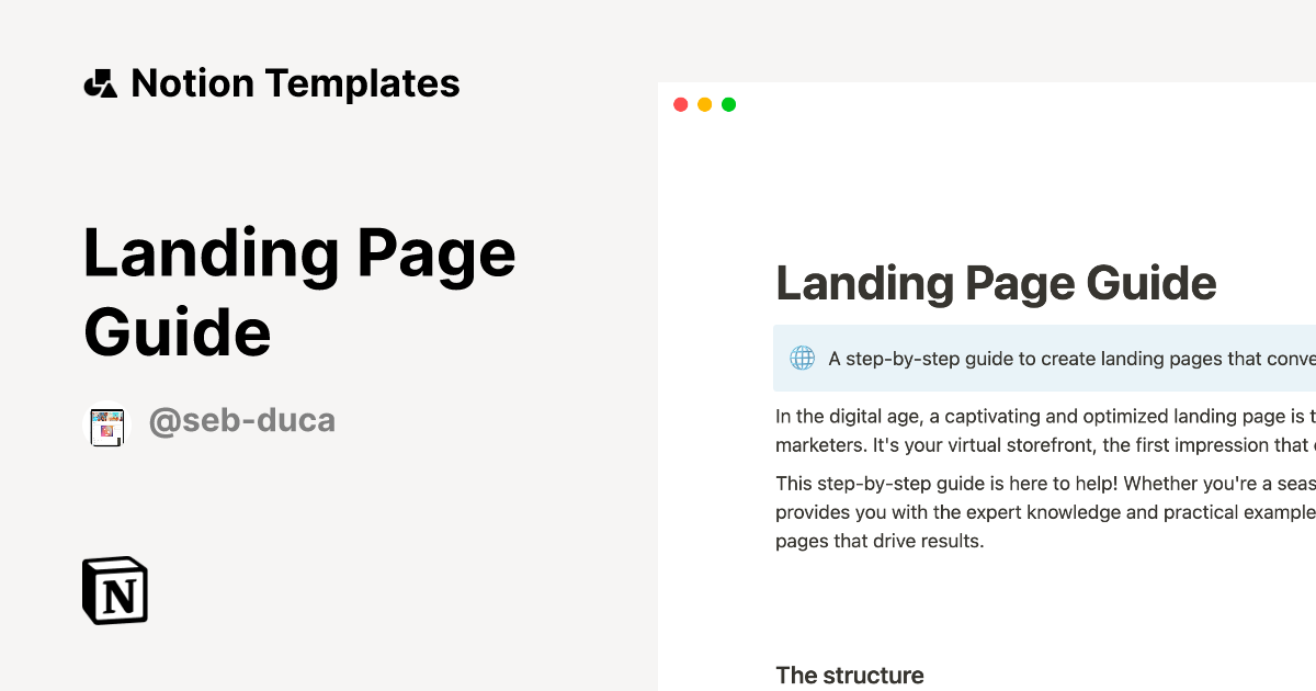 Landing Page Guide Template by Seb Duca | Notion Marketplace