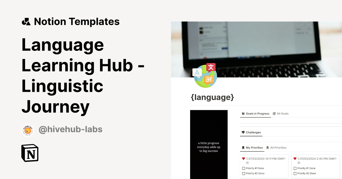 Language Learning Hub - Linguistic Journey | Notion Template Language Learning Hub - Linguistic Journey | Notion Template