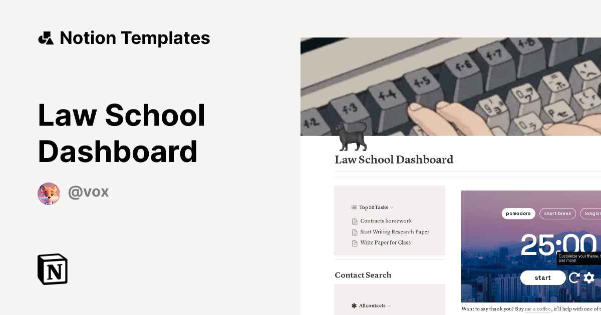Law School Dashboard Template by VoxQuintinious | Notion Marketplace