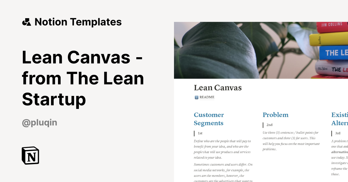 Lean Canvas From The Lean Startup By Pluqin Notion Template