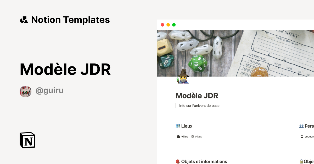 Modèle JDR | Notion Template
