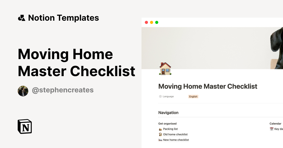 Moving Home Master Checklist | Notion Template