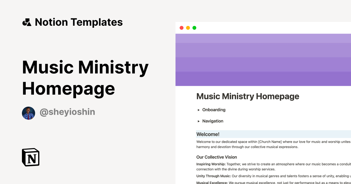 Music Ministry Homepage | Notion Template