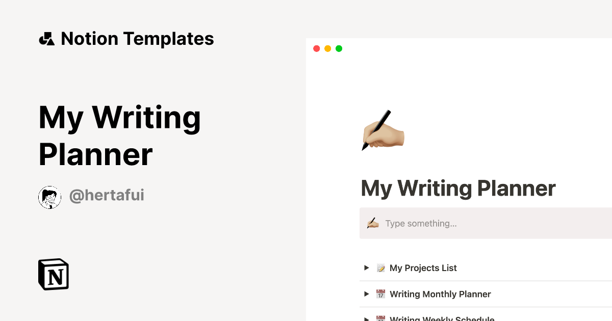 My Writing Planner | Notion Template