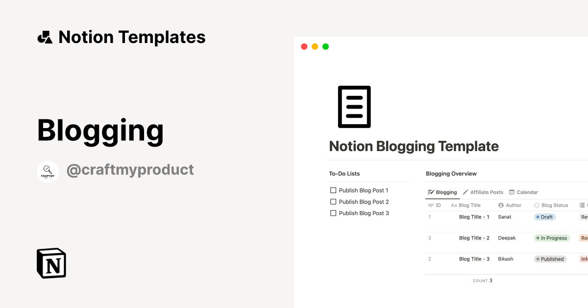 Blogging Template By Craftmyproduct Notion Marketplace