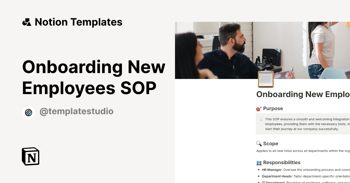 Onboarding New Employees SOP Template by Template Studio | Notion ...