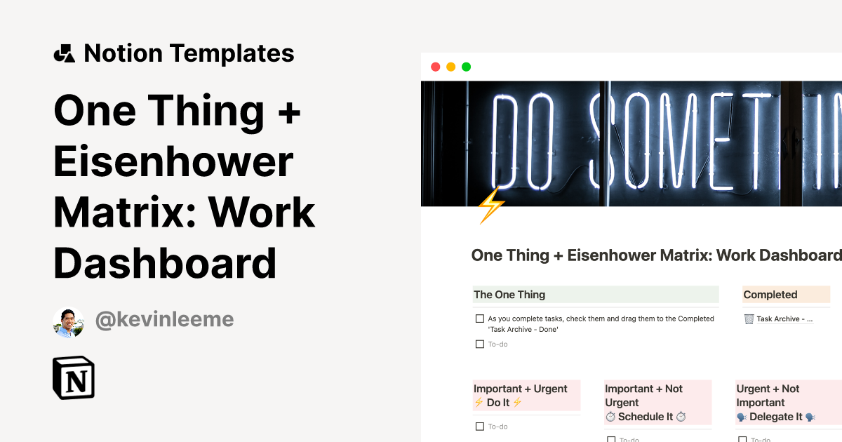 One Thing + Eisenhower Matrix: Work Dashboard Template | Notion Marketplace