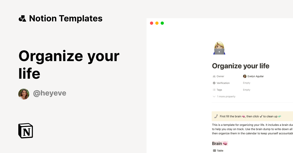 Organize Your Life Template By Evelyn Aguilar Notion Marketplace