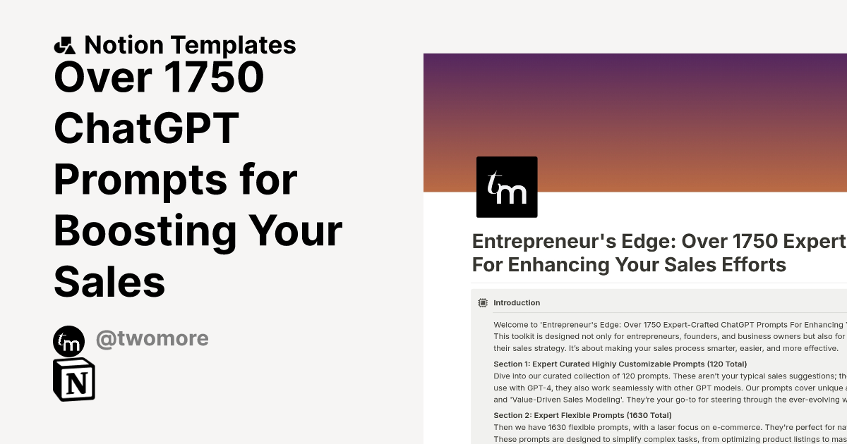 Over 1750 ChatGPT Prompts for Boosting Your Sales | Notion Template