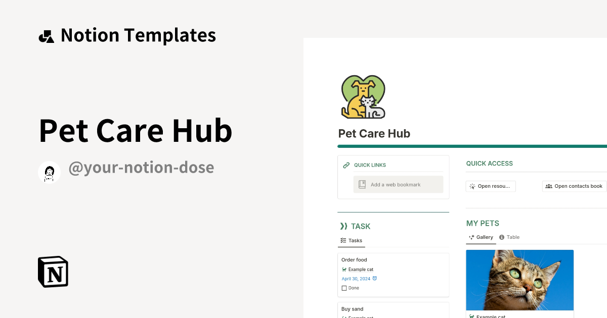 Pet Care Hub by Your Notion Dose | Notion Template