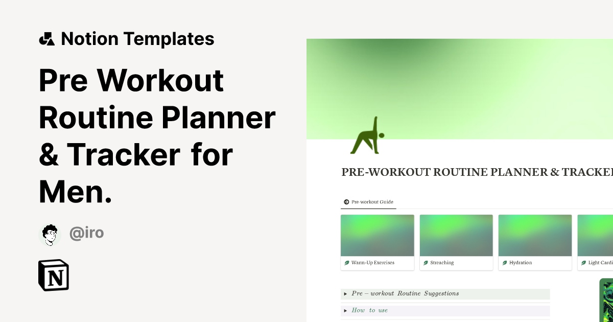 Pre Workout Routine Planner & Tracker for Men. Template | Notion ...