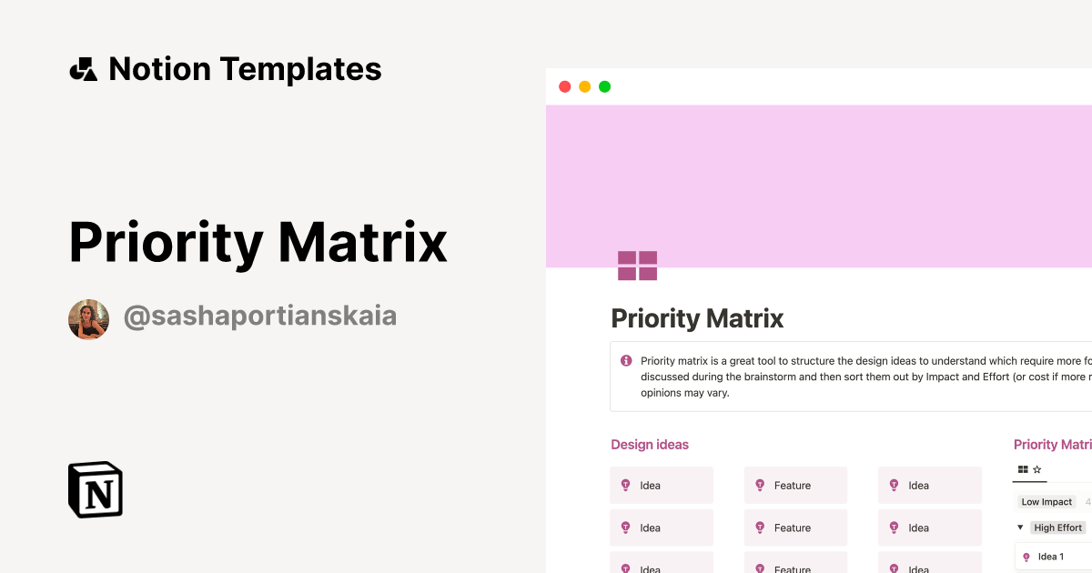 Priority Matrix Template by Sasha Portianskaia | Notion Marketplace Priority Matrix Template by Sasha Portianskaia | Notion Marketplace