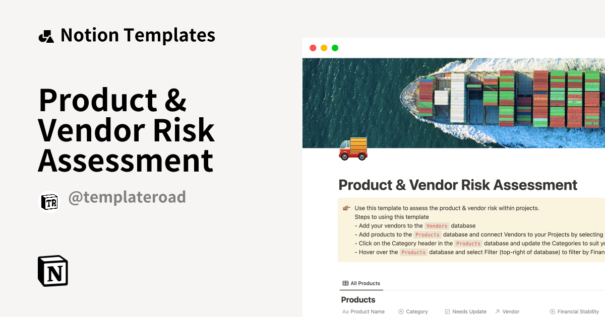 Product & Vendor Risk Assessment Template by Template Road | Notion ...