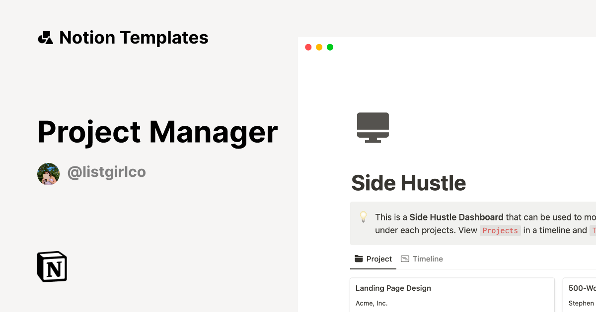 Project Manager Template | Notion Marketplace