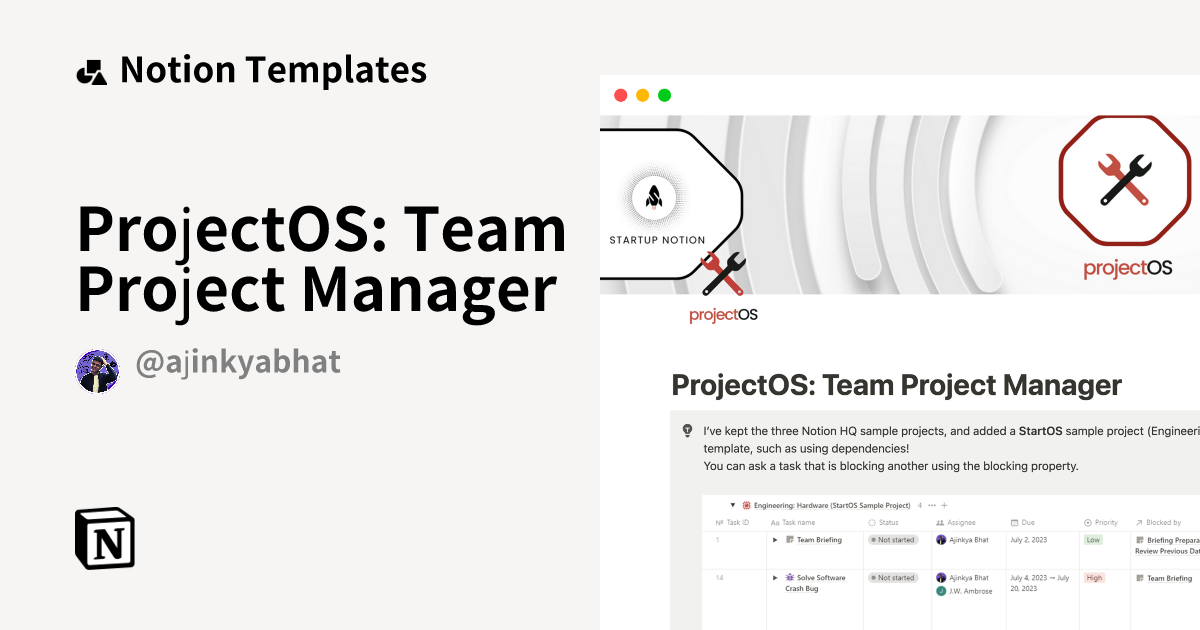 ProjectOS: Team Project Manager Template | Notion Marketplace