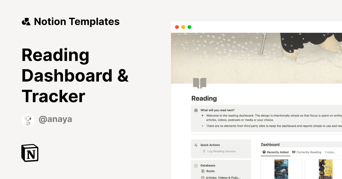 Reading Dashboard & Tracker Template | Notion Marketplace