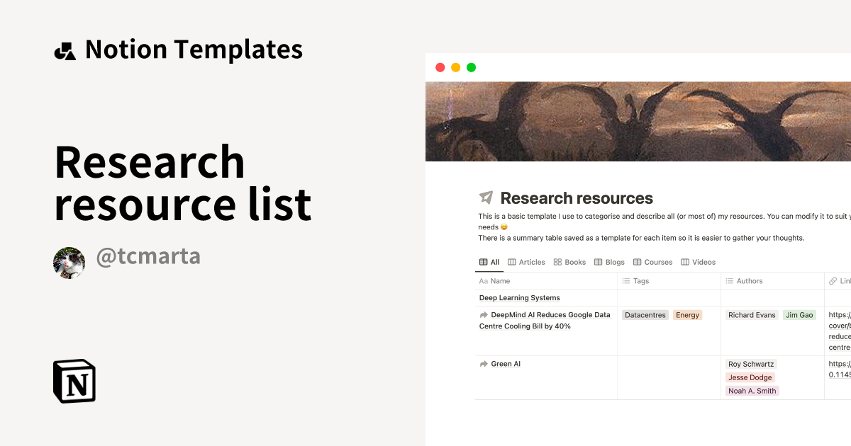 Research resource list by marta | Notion Template