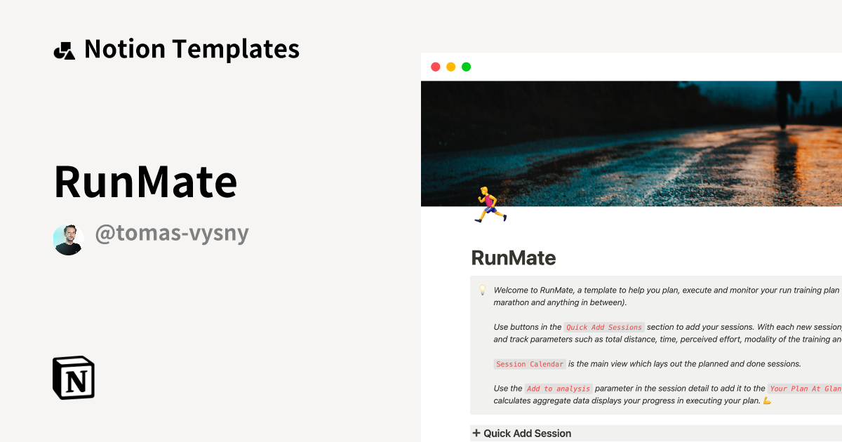 RunMate Template by Tomas Vysny | Notion Marketplace
