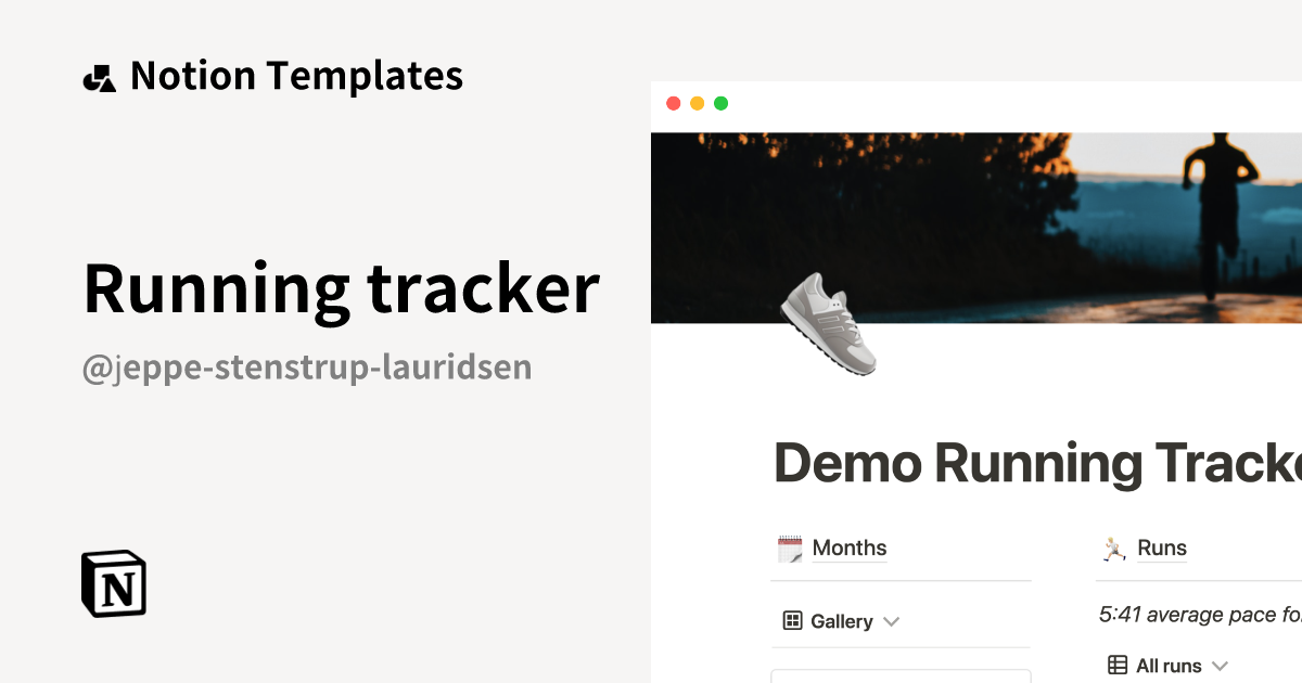 Running tracker Template by Jeppe Stenstrup Lauridsen | Notion Marketplace