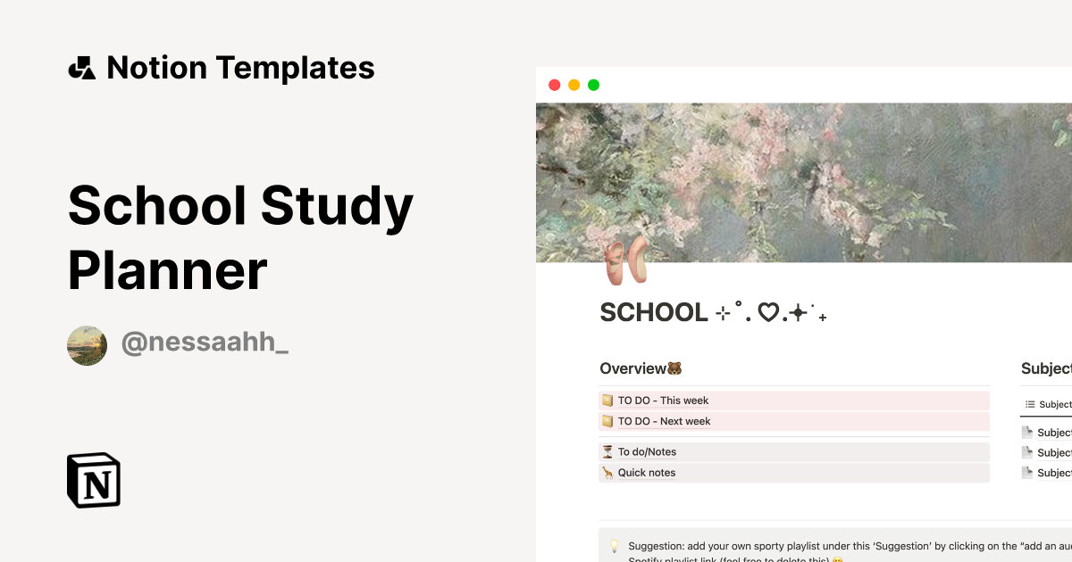 School Study Planner Template by Nessa’