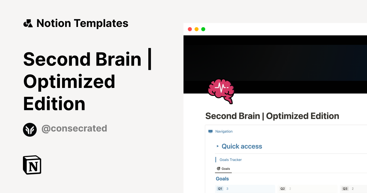 Second Brain Optimized Edition Template Notion Marketplace 2432