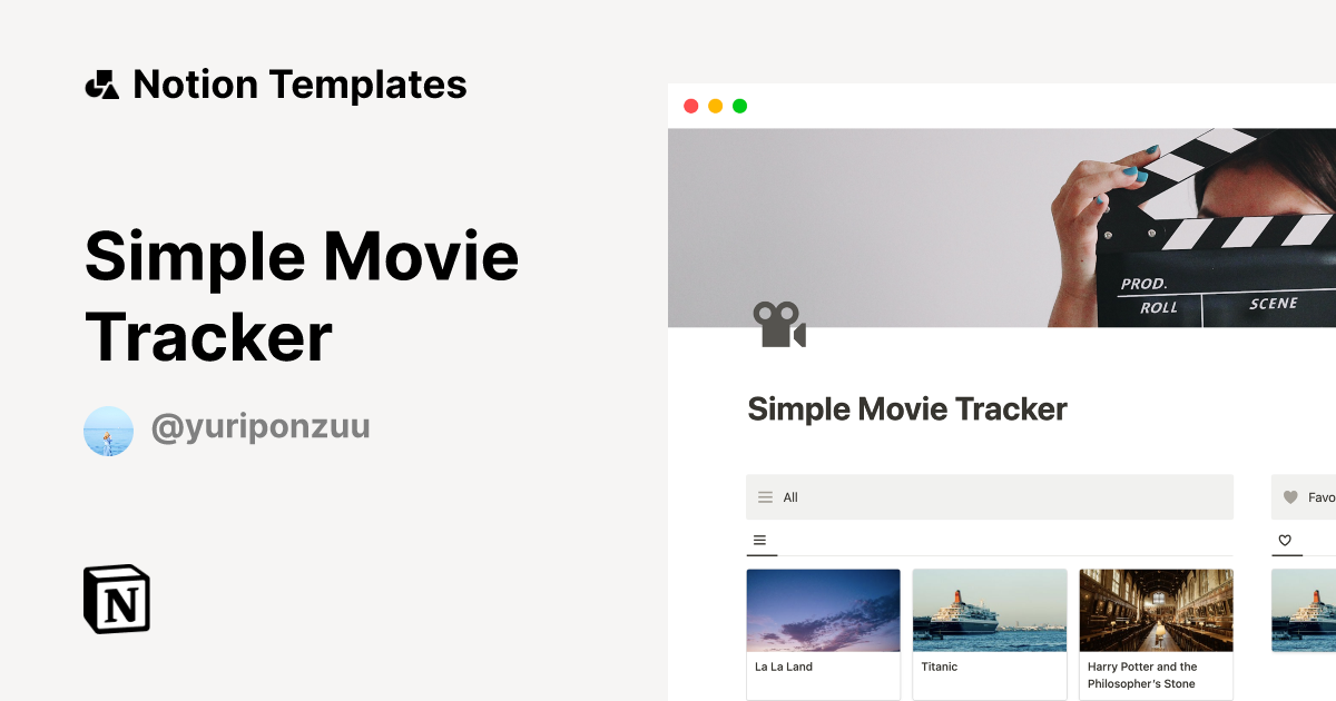 Simple Movie Tracker by Yuri Katafuchi | Notion Template