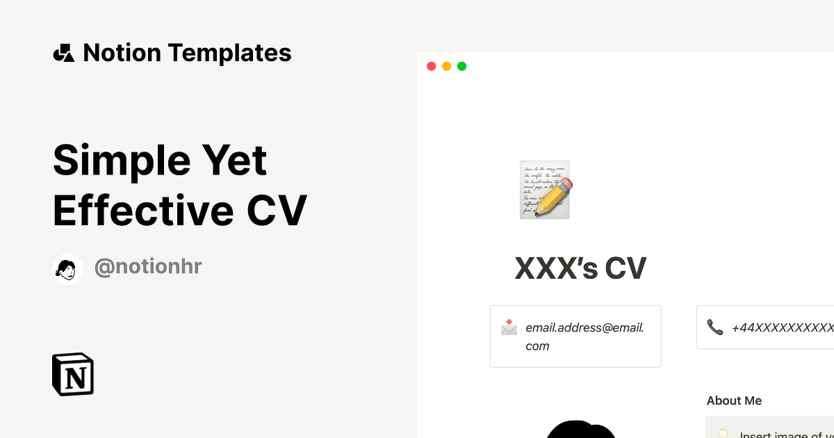 Simple Yet Effective CV | Notion Template Simple Yet Effective CV | Notion Template