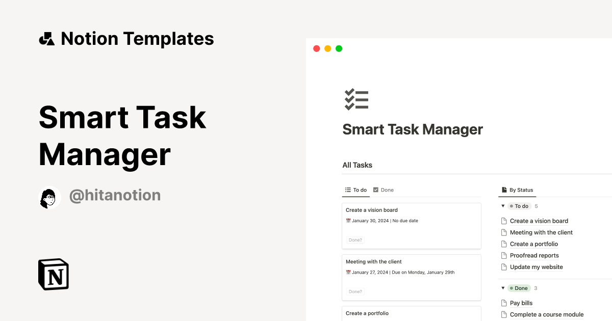 Smart Task Manager Template | Notion Marketplace