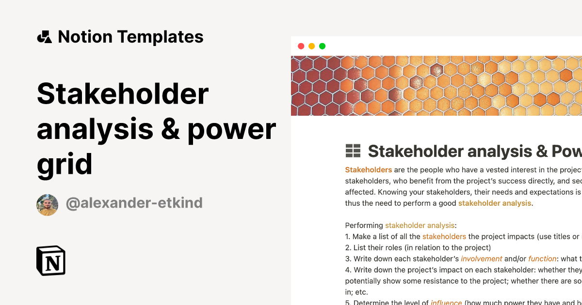Stakeholder analysis & power grid Template | Notion Marketplace