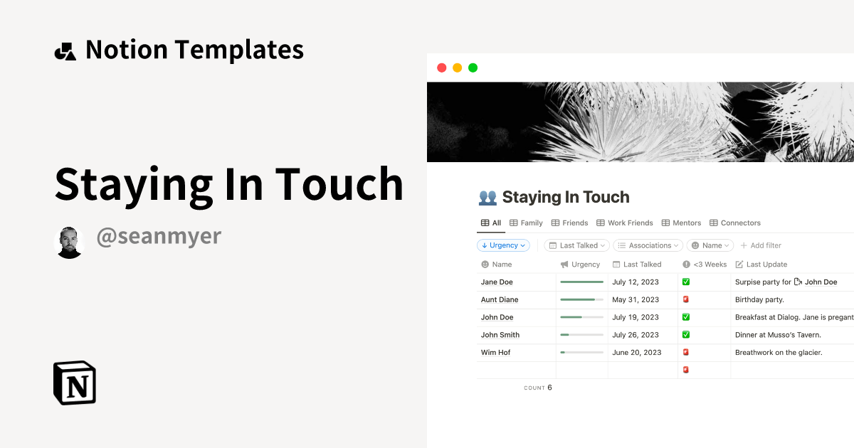 Staying In Touch | Notion Template