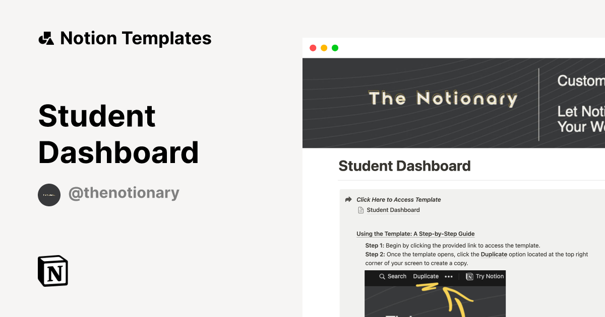 Student Dashboard | Notion Template