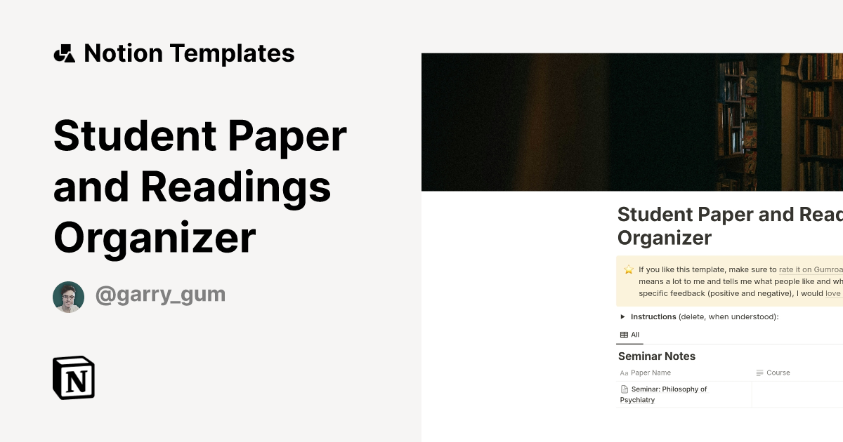 Student Paper and Readings Organizer Template | Notion Marketplace
