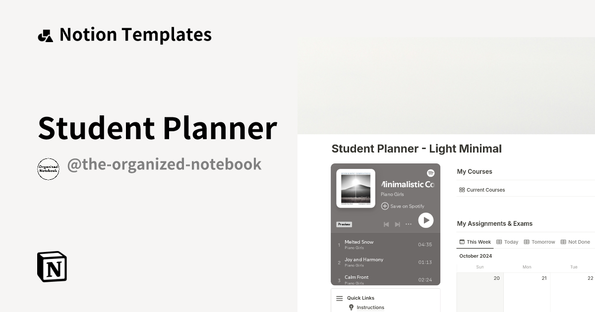 Student Planner Template by The Organized Notebook | Notion Marketplace