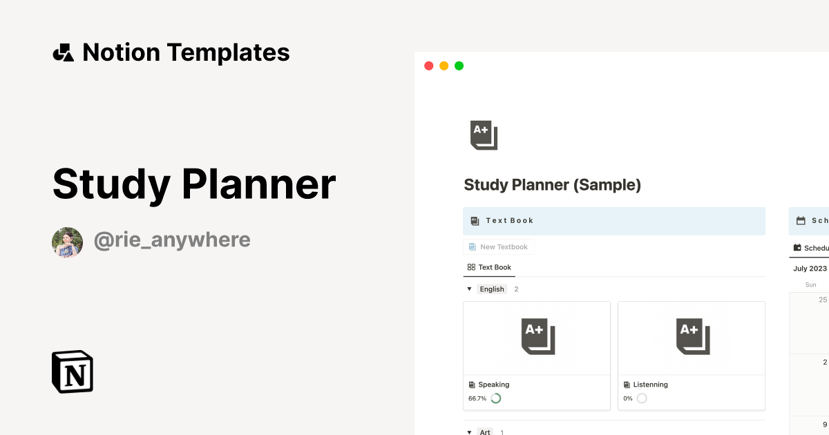 Study Planner Template by rie | Notion Marketplace