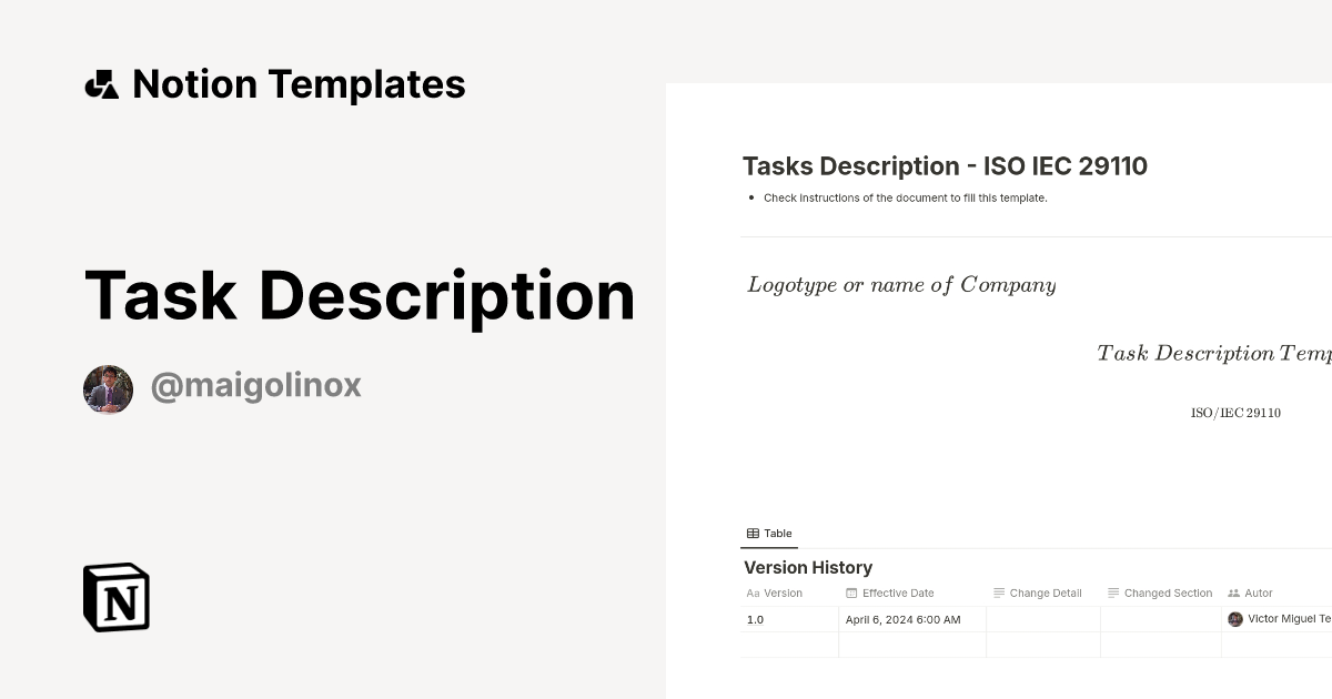 Task Description Template by Victor Terrón | Notion Marketplace