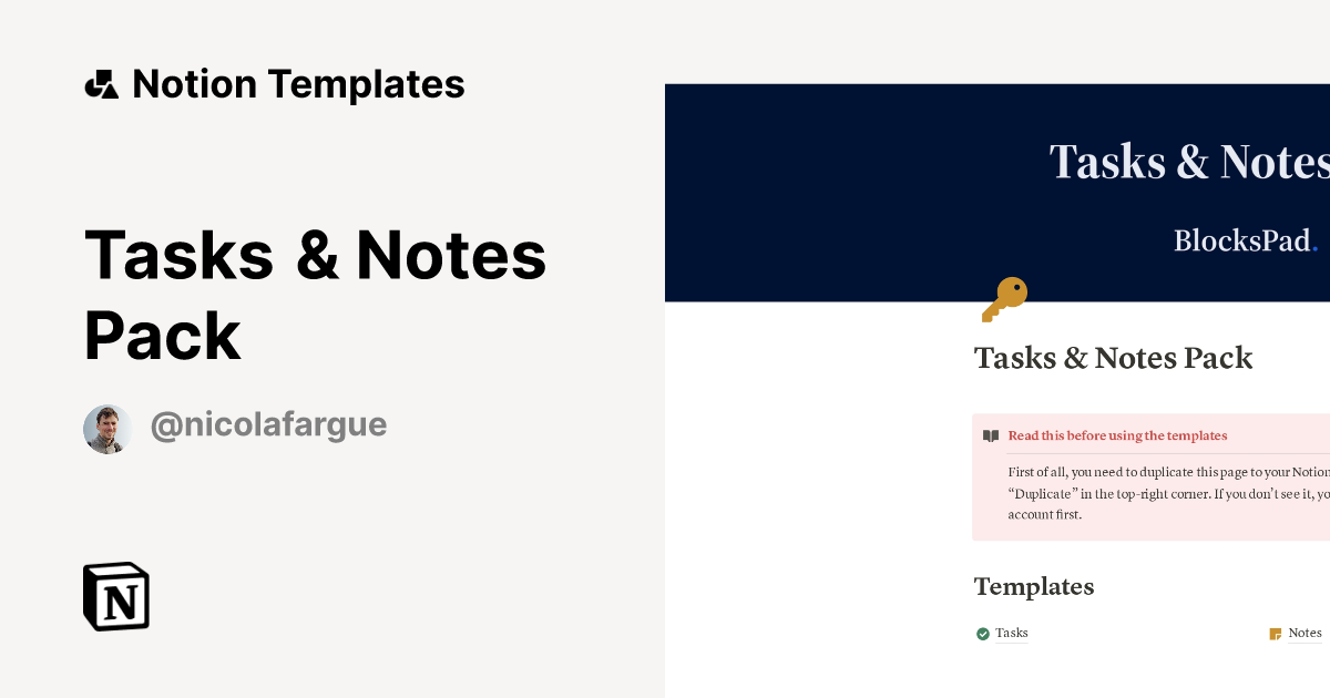 Tasks & Notes Pack | Notion Template