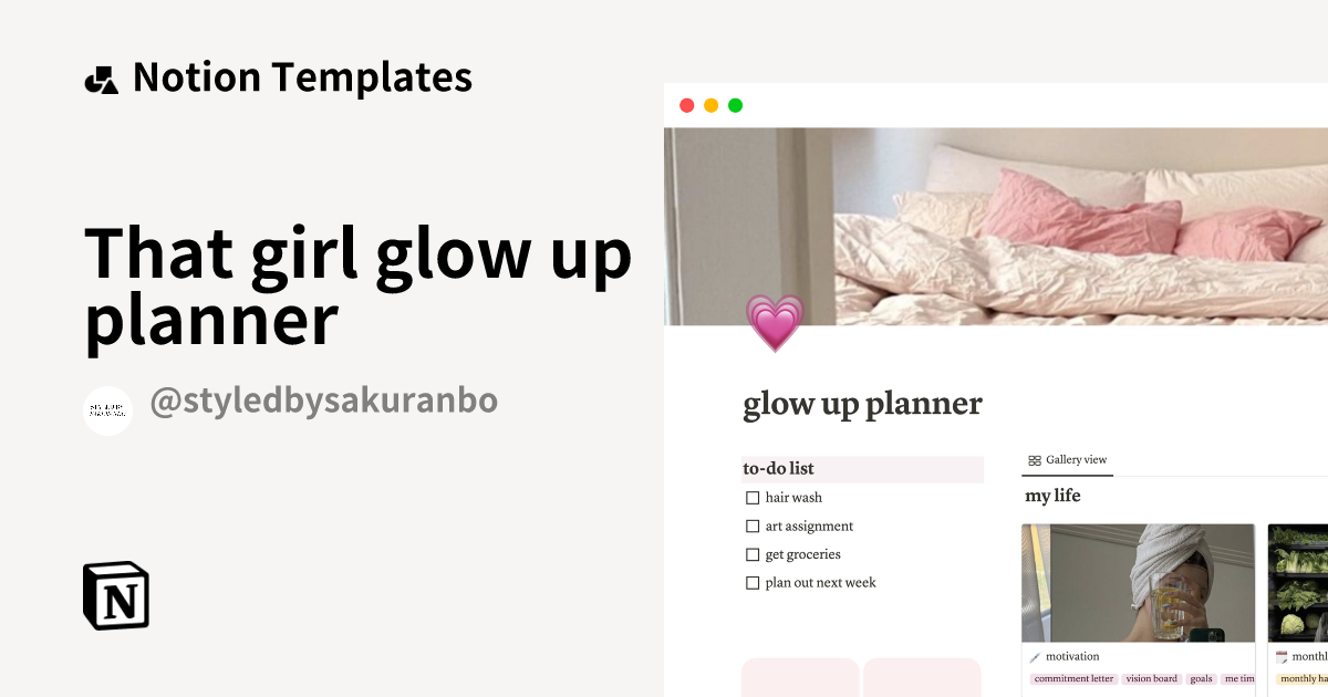 That girl glow up planner Template | Notion Marketplace