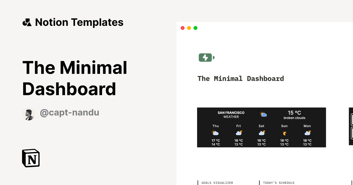 The Minimal Dashboard Template Notion Marketplace
