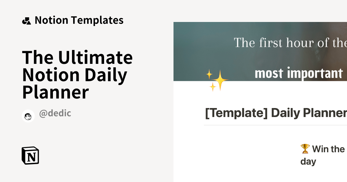 The Ultimate Notion Daily Planner Template by Dedic | Notion Marketplace