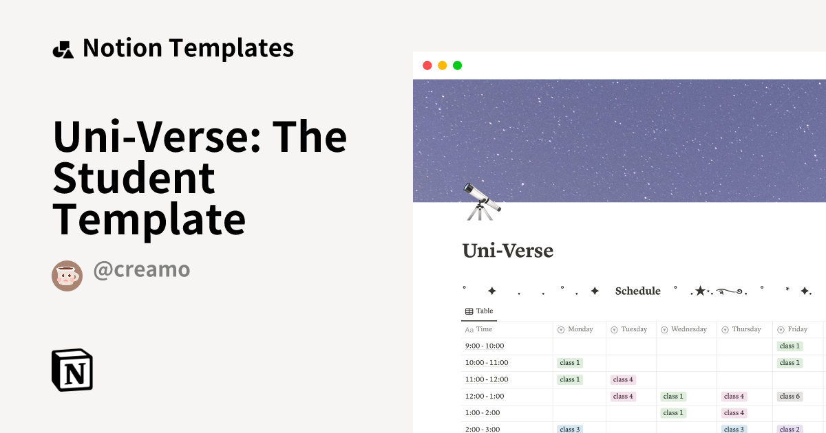 Uni-Verse: The Student Template Template by Creamo | Notion Marketplace
