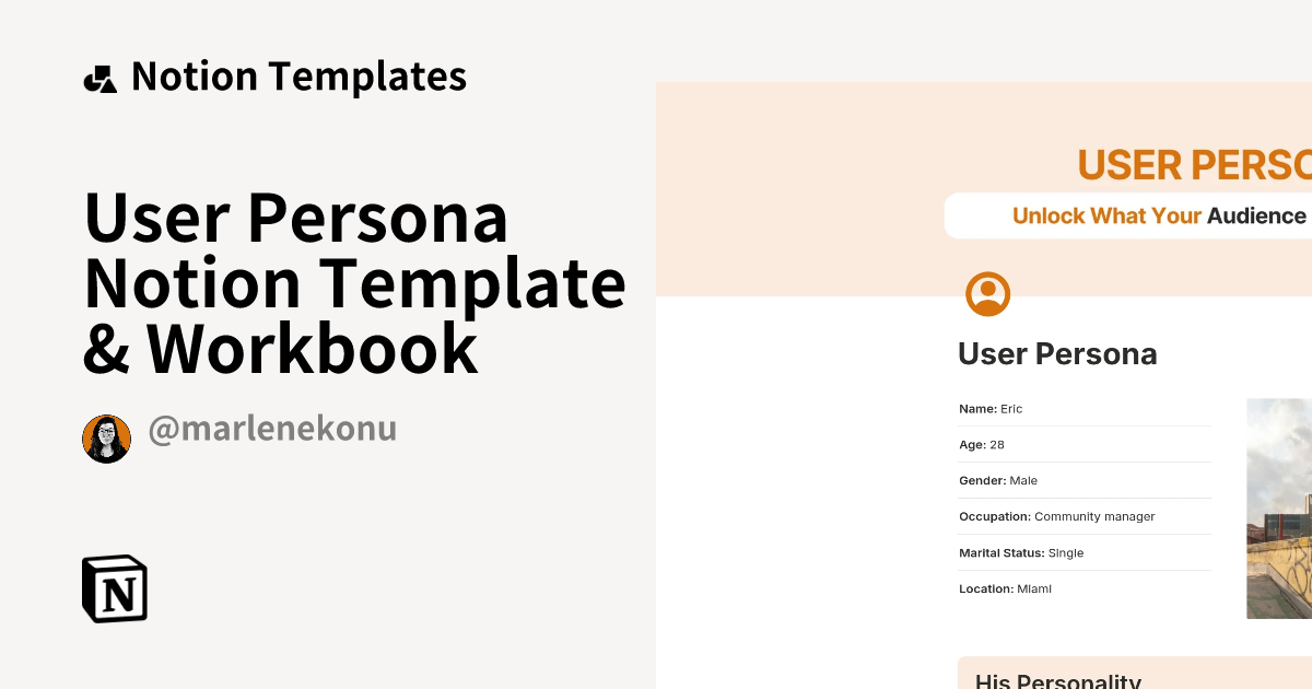 User Persona Notion Template & Workbook Template by Marlene Konu | Notion Marketplace