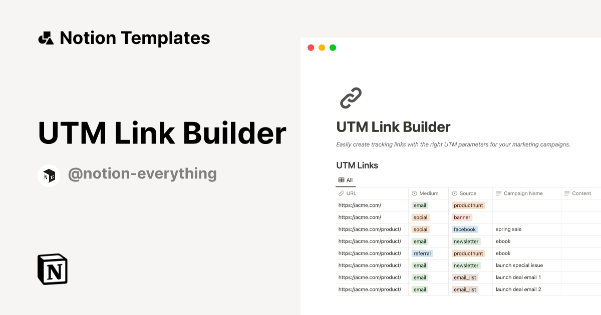 UTM Link Builder by Notion Everything | Notion Template