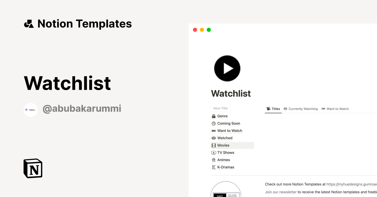 Watchlist | Notion Template