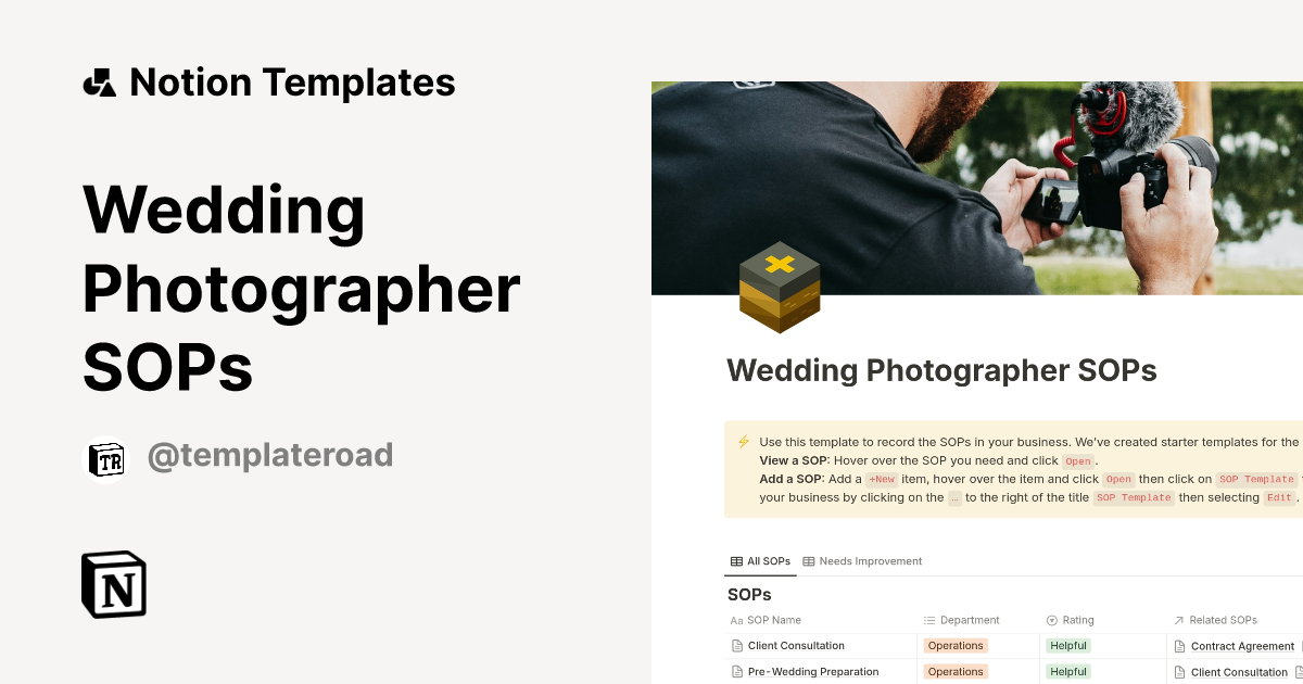 Wedding Photographer SOPs Template by Template Road | Notion Marketplace