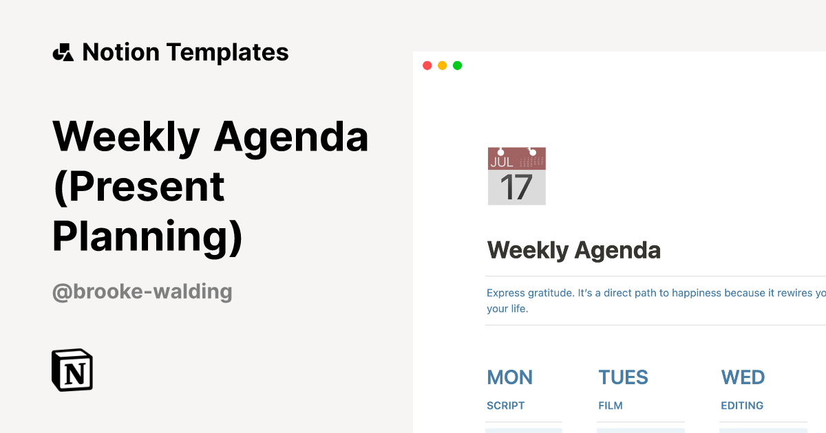Weekly Agenda (Present Planning) Template | Notion Marketplace