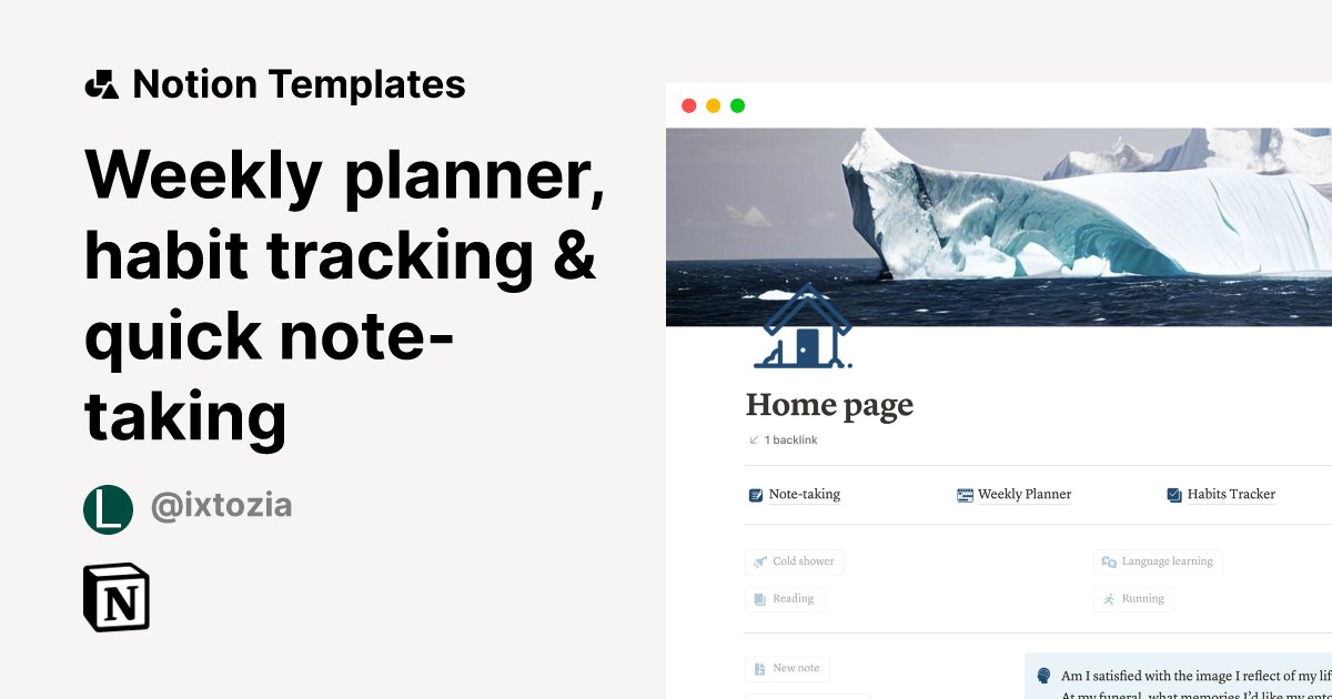 Weekly planner, habit tracking & quick note-taking Template | Notion ...