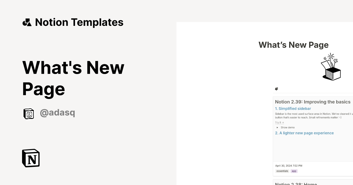 What's New Page Template by adasq | Notion Marketplace