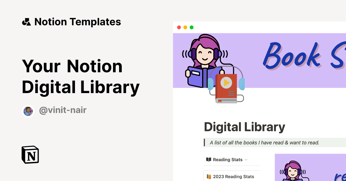 Your Notion Digital Library Template by Vinit Nair | Notion Marketplace